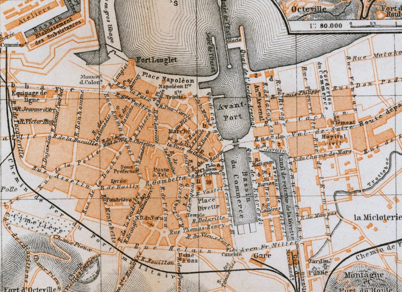 Antique Map of Cherbourg France 1902 Vintage City Map Old - Etsy