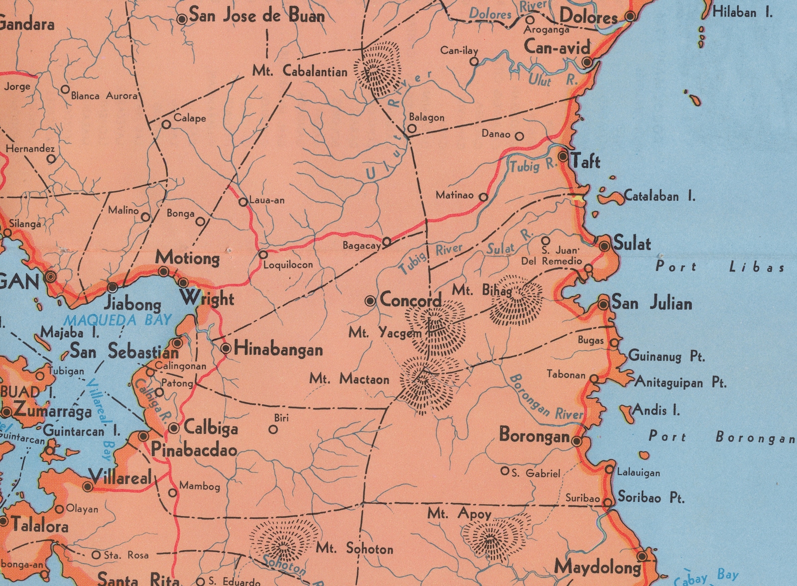 Samar, Philippines - RARE Large Vintage 1959 Map - Catbalogan ...