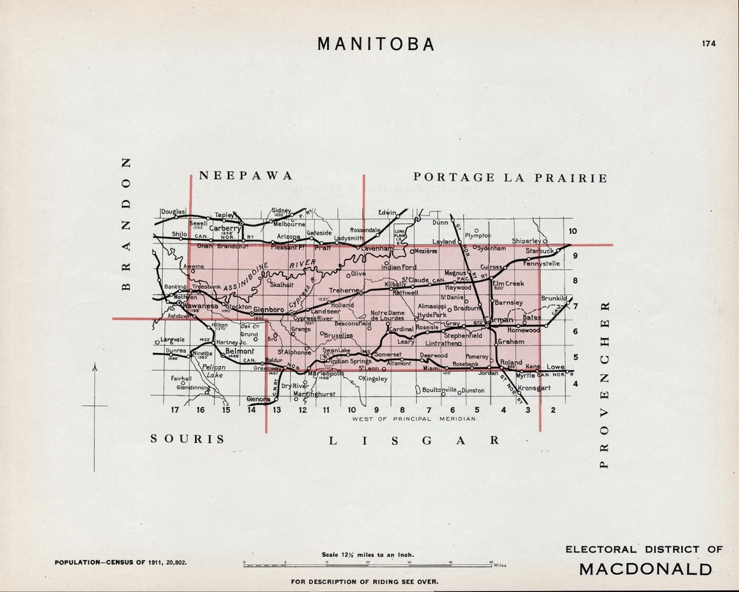 Antique Map of the Electoral District of Macdonald, Manitoba, Canada ...