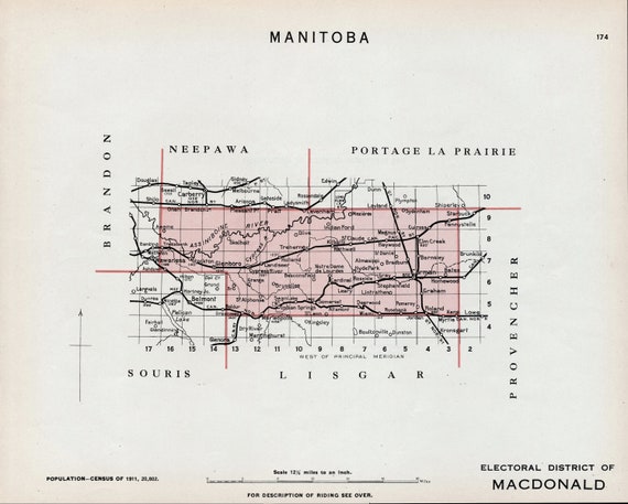 Antique Map of the Electoral District of Macdonald Manitoba | Etsy