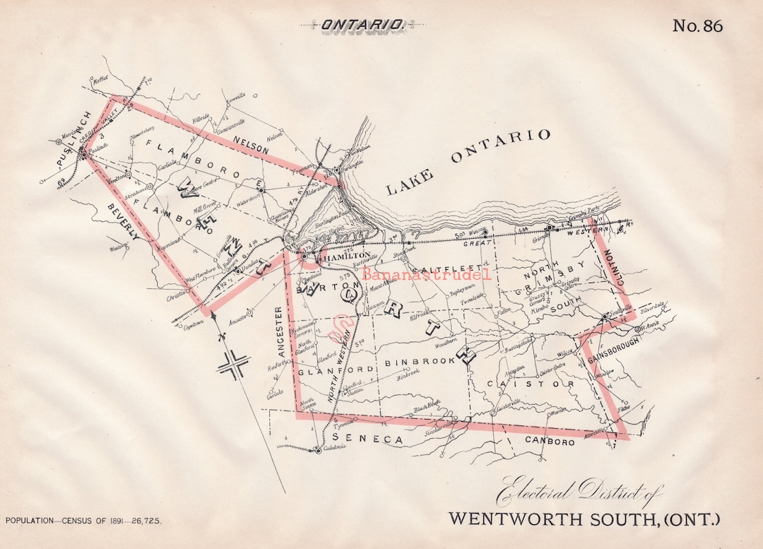 Antique Map of Wentworth South, Ontario Hamilton Aldershot Burlington ...