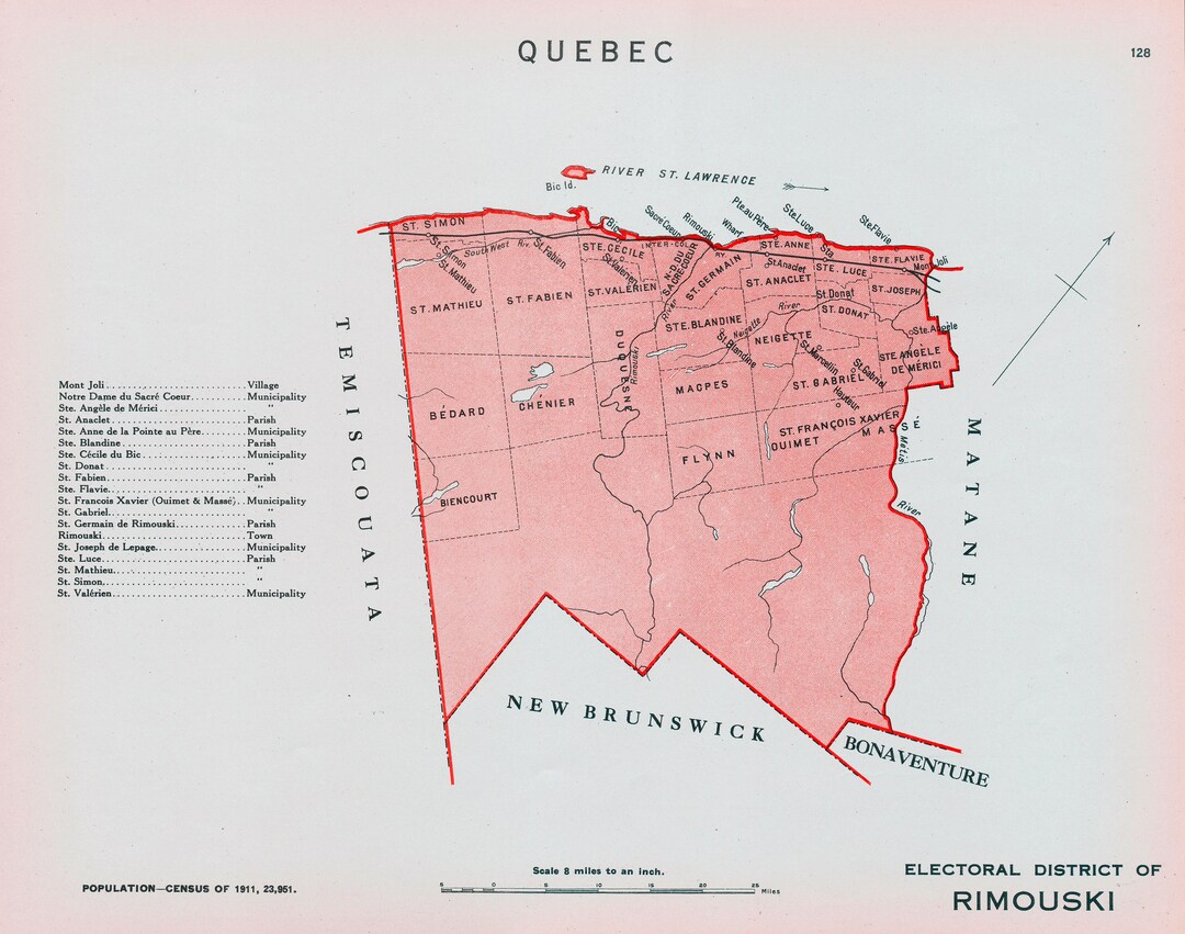 Antique Map of Rimouski, Quebec, Canada - 1915 Vintage Electoral Map ...