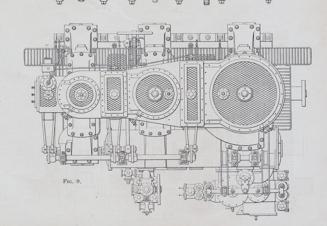 1886 Large Antique Engineering Print of Triple Expansion Engines SS ...