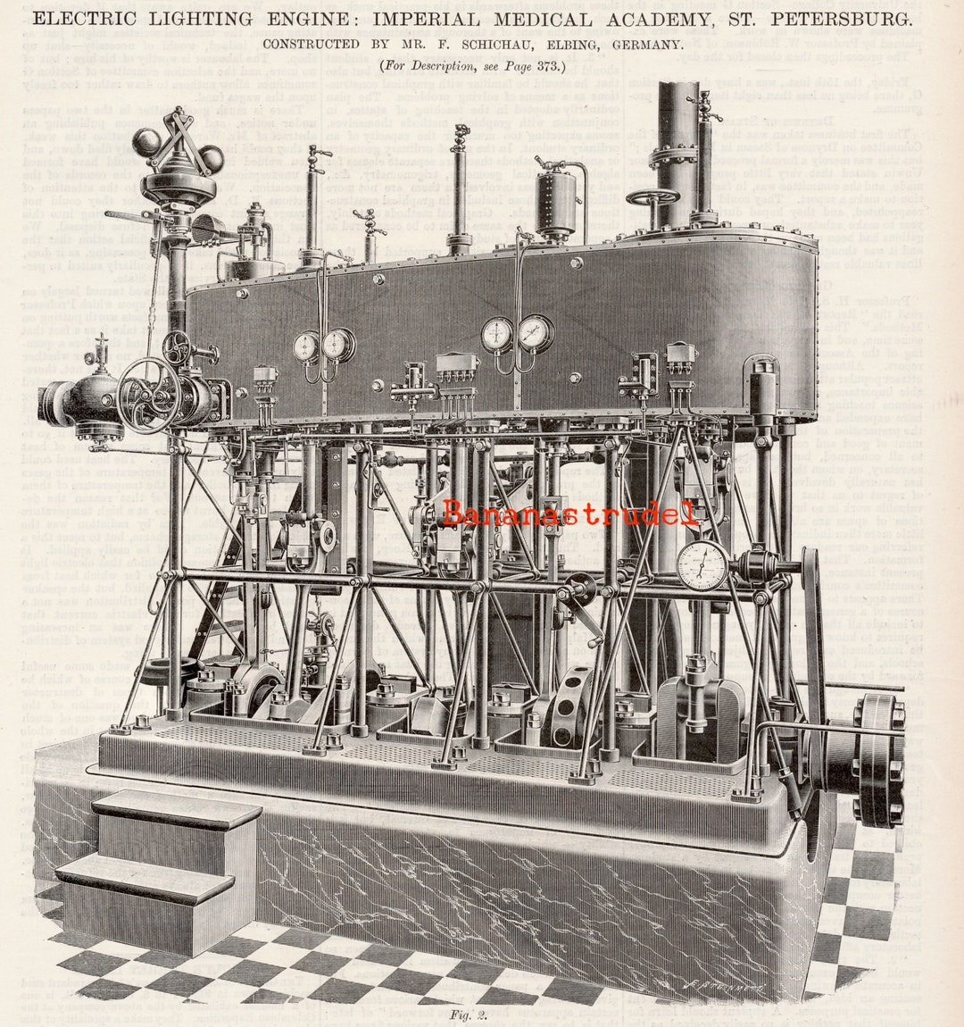 Antique Print of an Electric Lighting Engine at the Imperial Medical ...