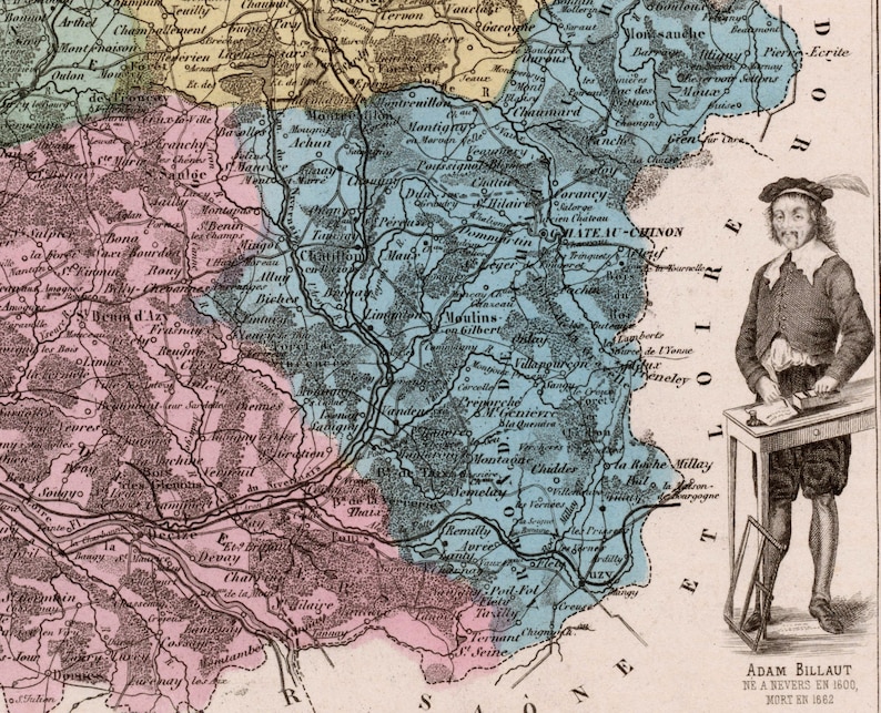 1883 Antique Map of Nievre France Nevers Vintage - Etsy