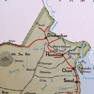 Bataan, Philippines - RARE Large Vintage 1959 Map - Balanga - Morong ...