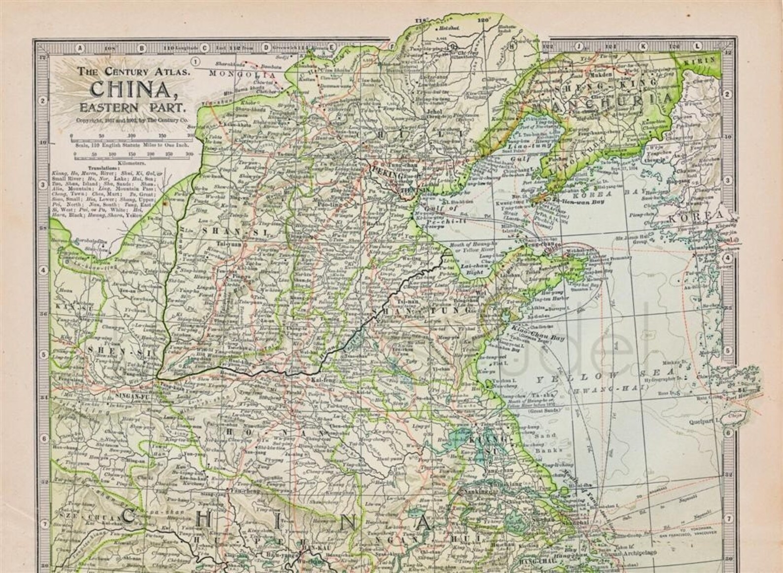 1902 Antique Map of China, Eastern Part - Antique China Map - Century ...