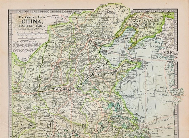 1902 Antique Map of China, Eastern Part - Antique China Map - Century ...