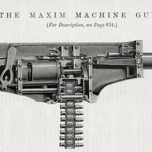 1885 Antique Engineering Drawing of the Maxim Machine Gun Victorian ...
