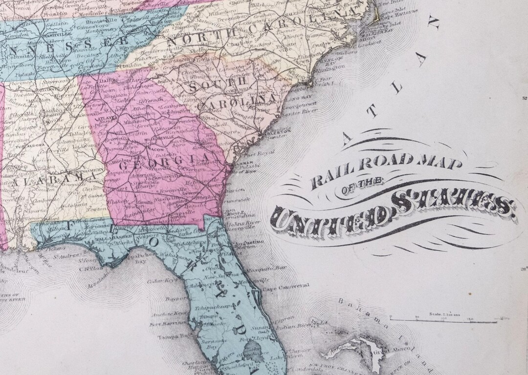 1878 Large Rare Antique Hand Coloured Railroad Map of the - Etsy