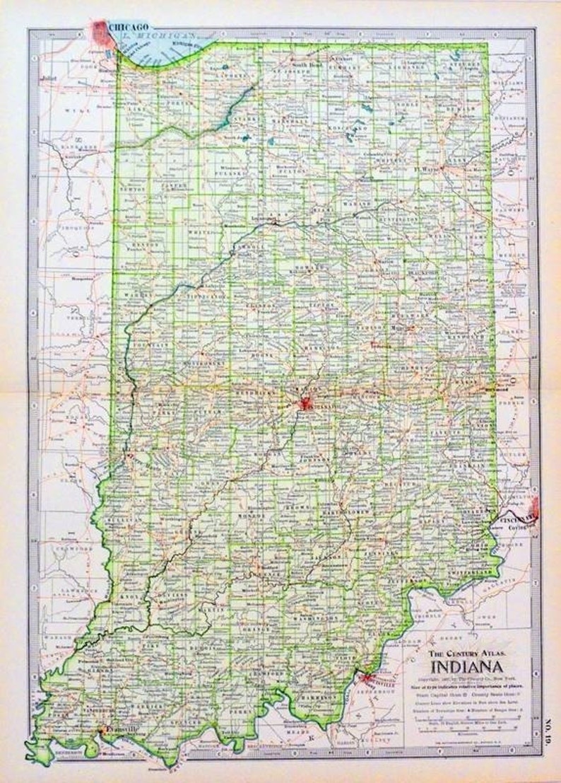 1902 Century Atlas Vintage Map of Indiana Antique Indiana | Etsy
