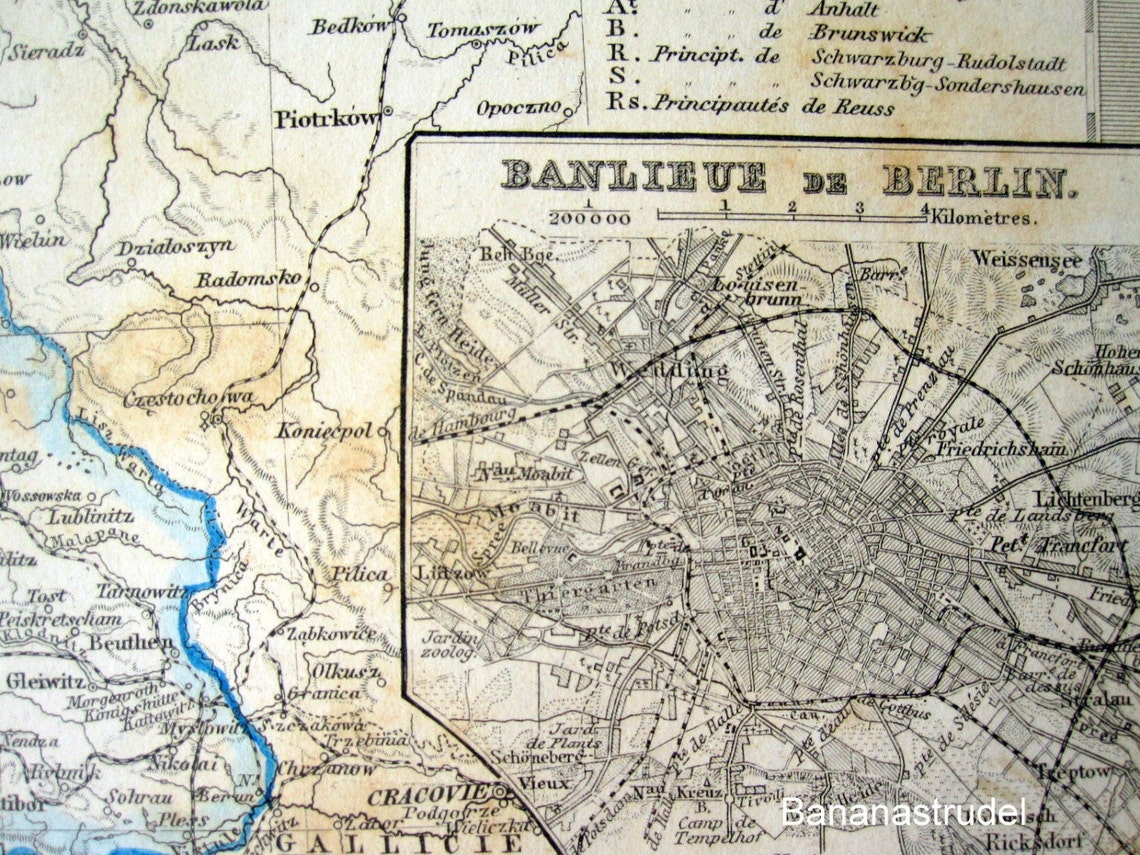 Antique Map of Northeastern Germany Berlin Brandenburg - Etsy