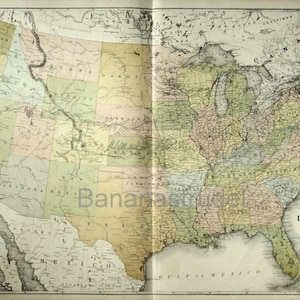 1880 Antique Map of the United States of America - Large Double-page ...