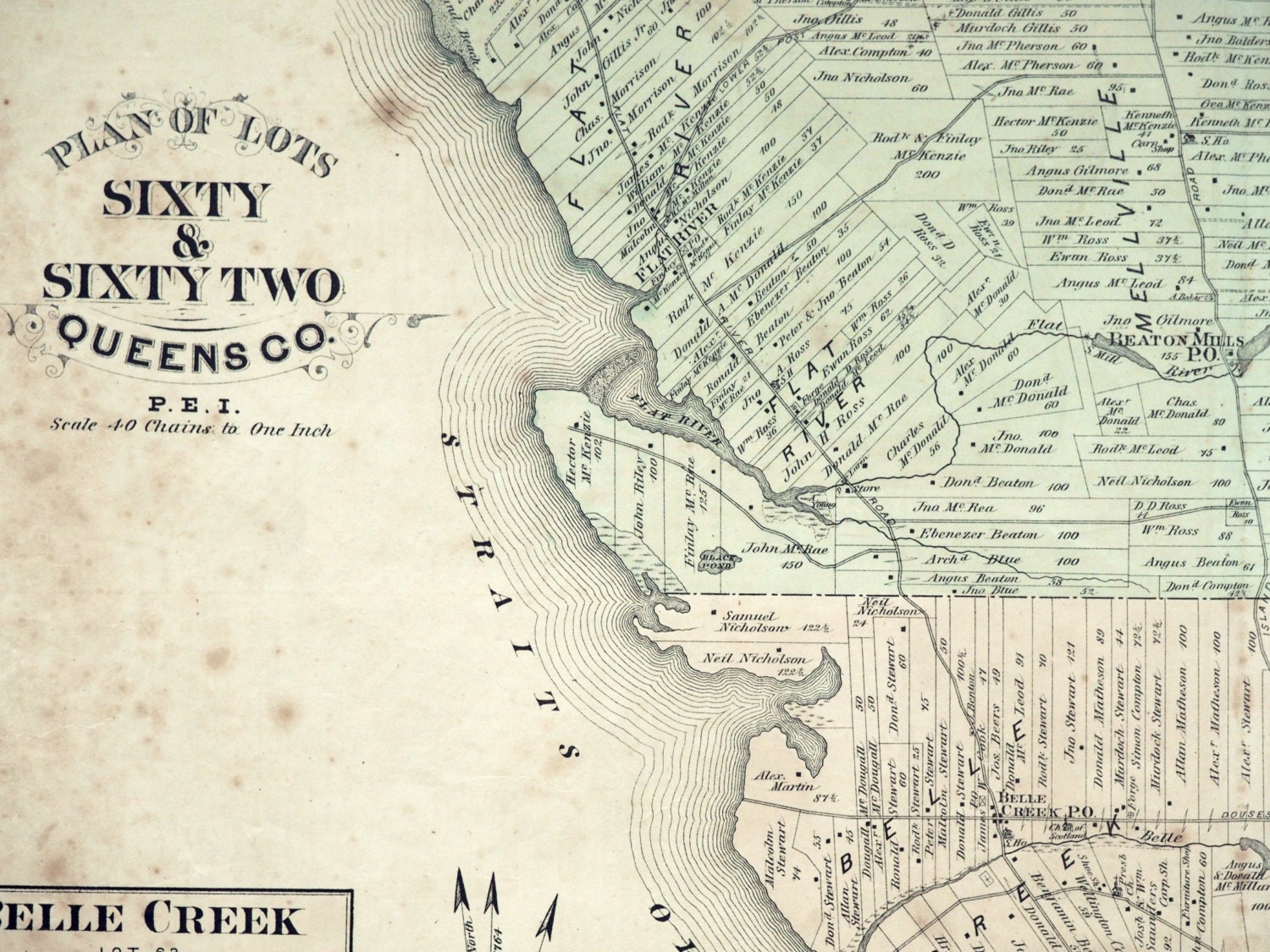 1880 Antique Map of Prince Edward Island - Lots 60 and 62 - Queens ...