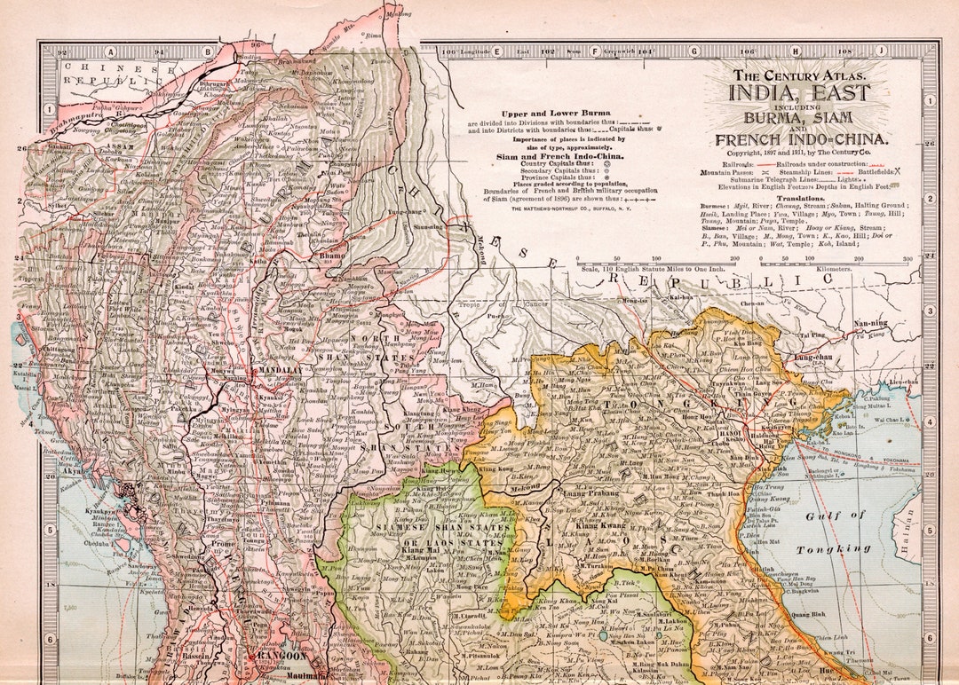 Antique Map of India, Eastern Part - Burma (myanmar) - Siam (thailand ...