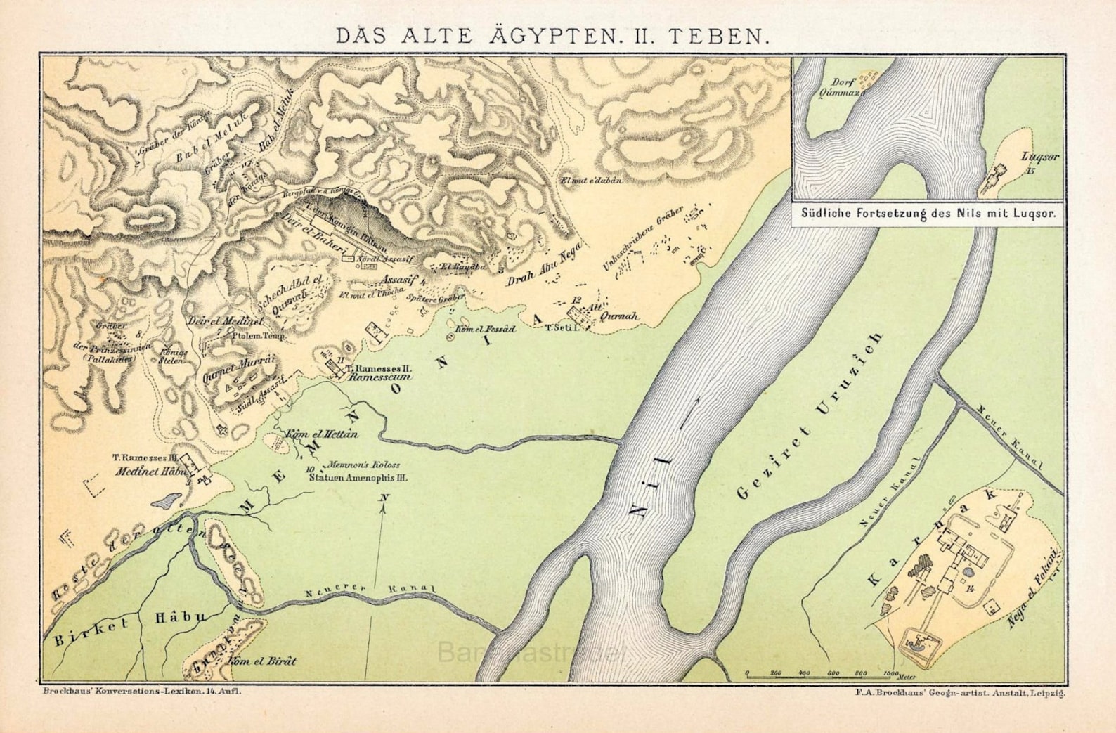 Antique Map of Ancient Egypt and Thebes - Back-to-back Map - 1894 ...