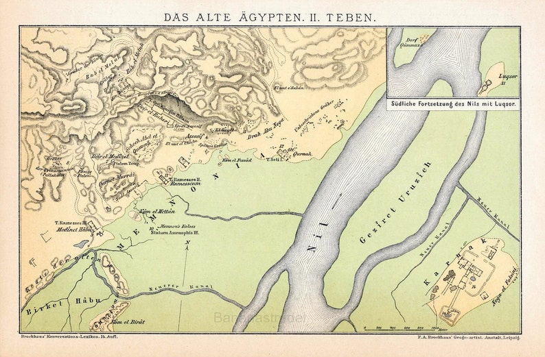 Antique Map of Ancient Egypt and Thebes - Back-to-back Map - 1894 ...
