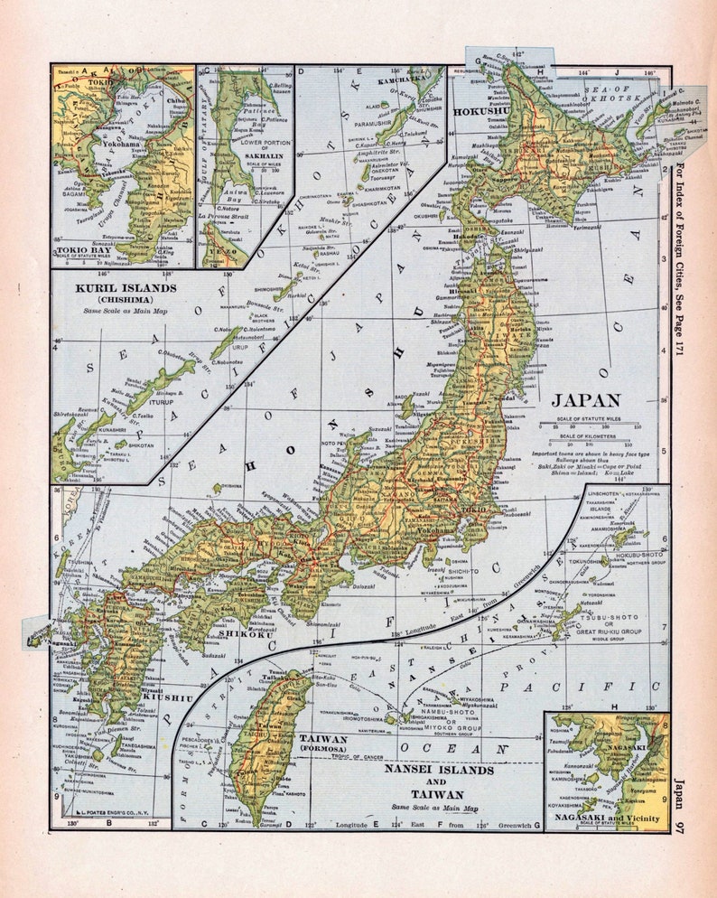 1921 Antique Map of Japan - Taiwan - Okinawa - Nansei Islands - Ryukyu ...