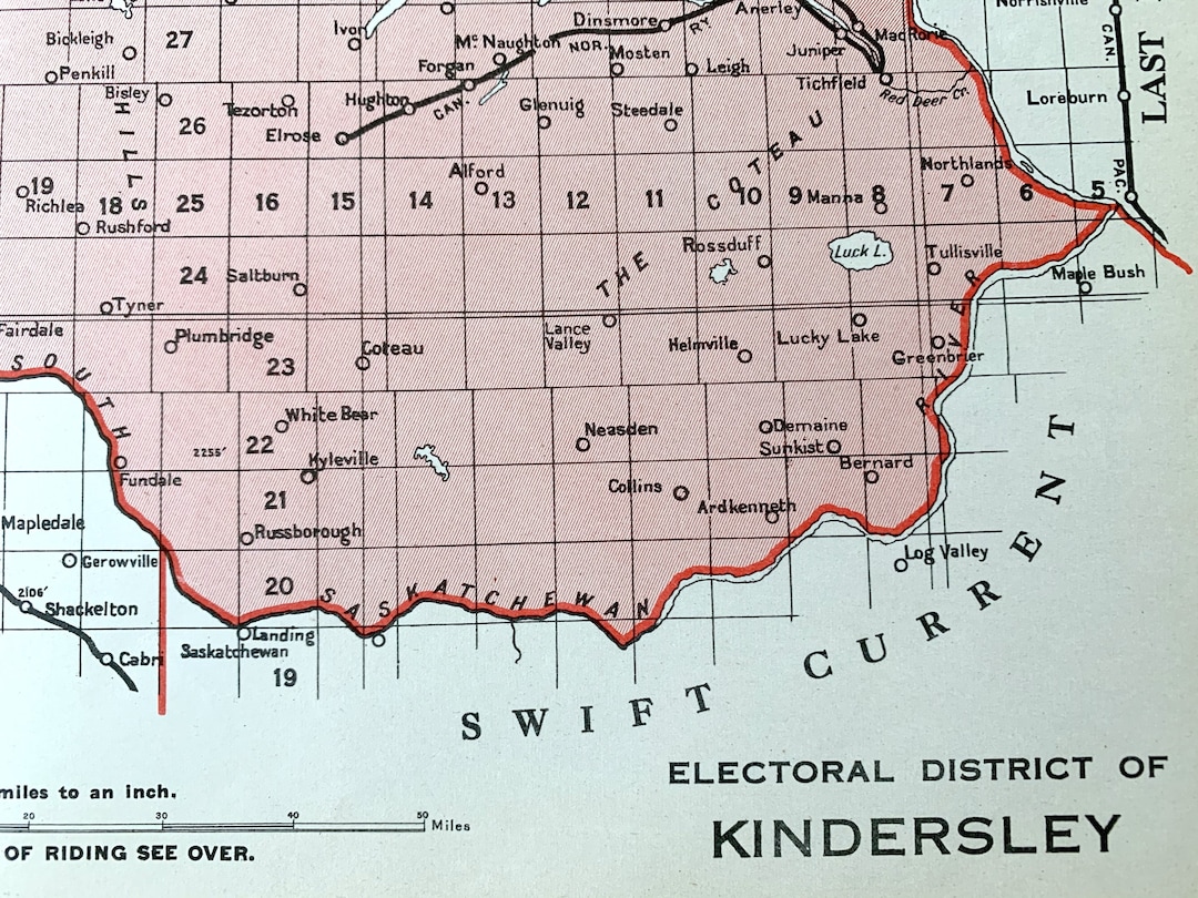 Antique Map of Kindersley, Saskatchewan, Canada 1915 Vintage Electoral ...