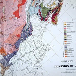 Large Antique Geological Map of Canada - 1915 Map - Geology, East Sheet ...