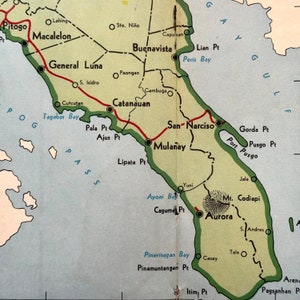 Large Vintage Map of Quezon, Philippines - Infanta - Lucena - Tayabas ...