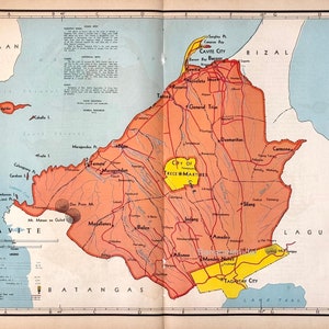 1959 Large Rare Vintage Map of Cavite, the Philippines - Bacoor - Trece ...