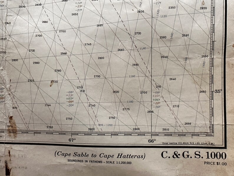 1965 Large Map of Cape Sable to Cape Hatteras Massachusetts - Etsy