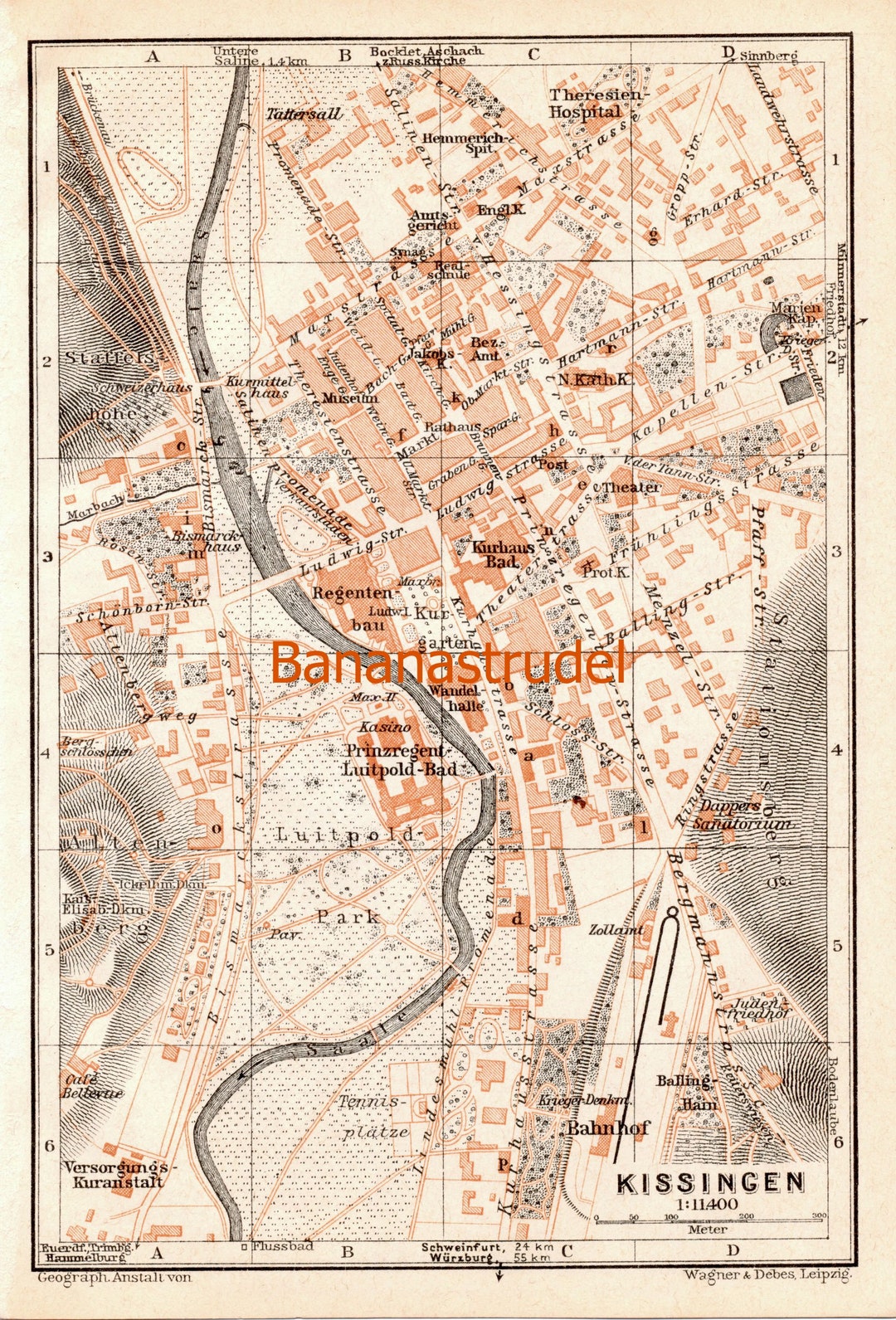 Antique Map of Kissingen, Germany - 1929 City Map - Etsy