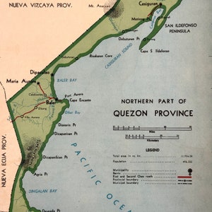 Large Vintage Map of Quezon, Philippines - Infanta - Lucena - Tayabas ...