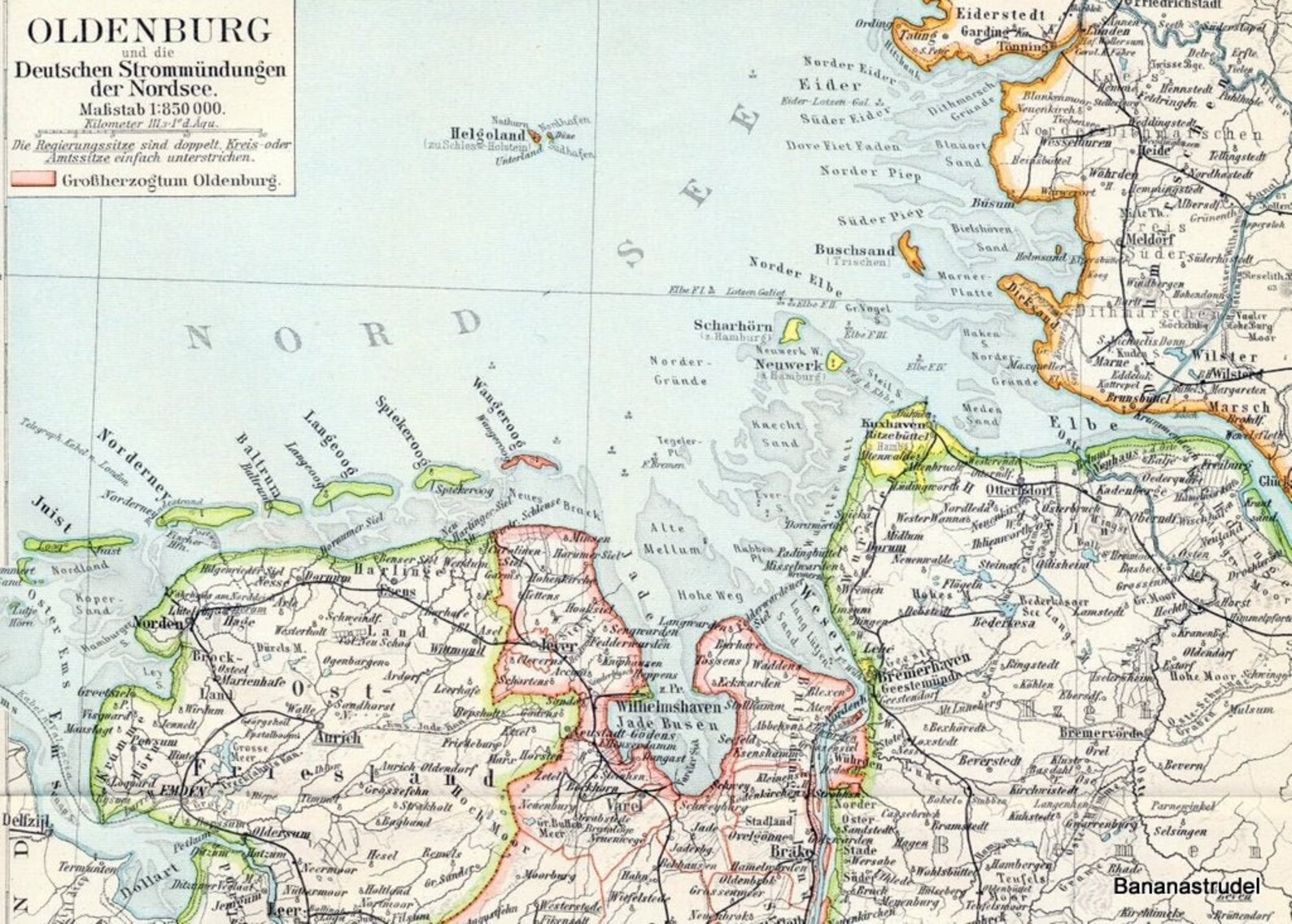 1895 German Antique Map of Oldenburg and the German Mouth of | Etsy