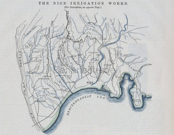 1885 Rare Antique Map of the Irrigation Works of Nice France - Etsy
