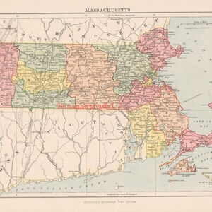Antique Map of Massachusetts - Published 1883 - Etsy