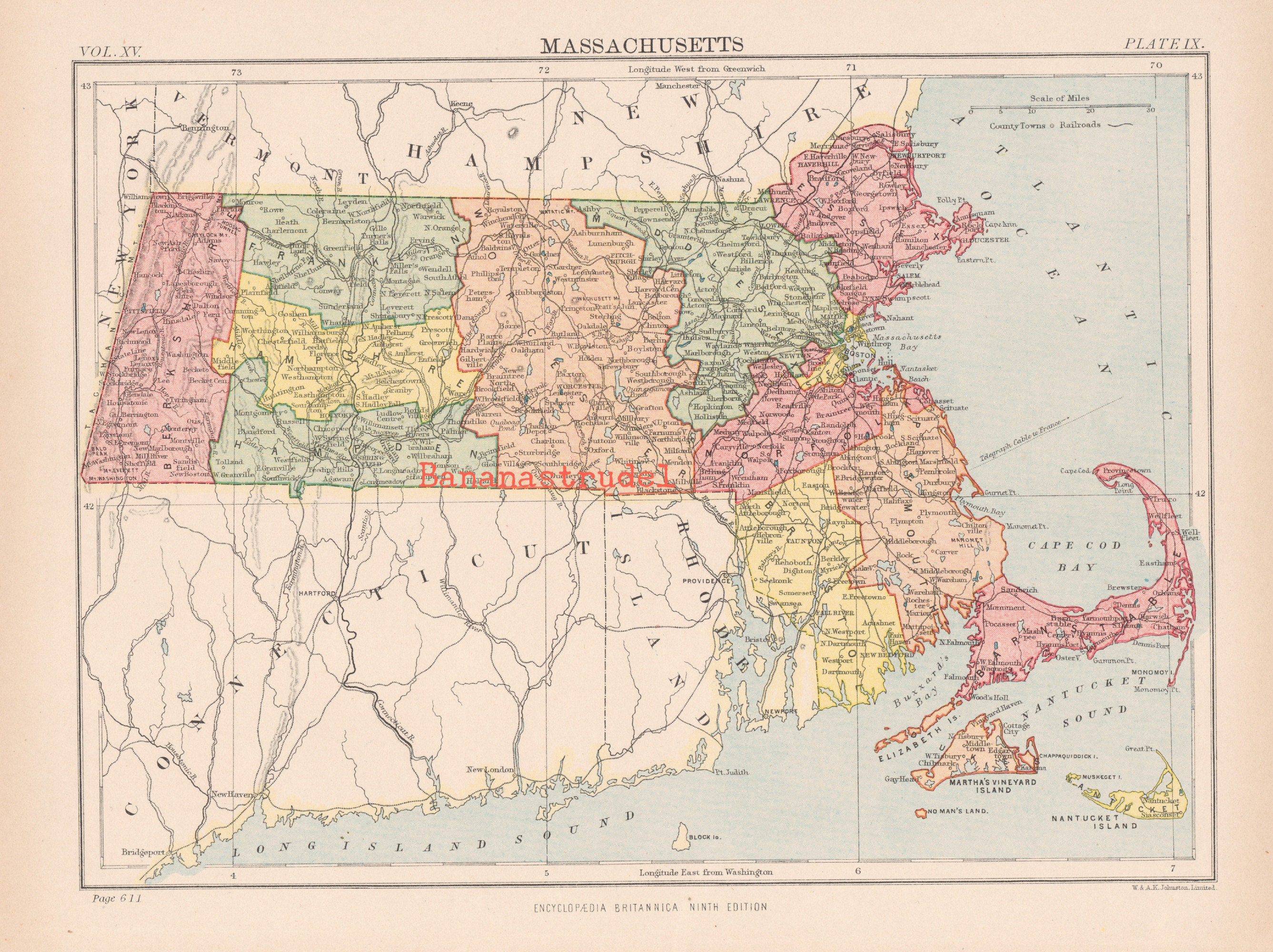 Antique Map of Massachusetts Published 1883 - Etsy