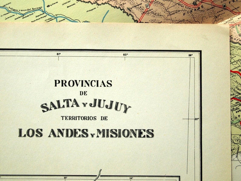 1938 Rare Poster-sized Limited Edition Vintage Map of Salta, Jujuy, Los ...