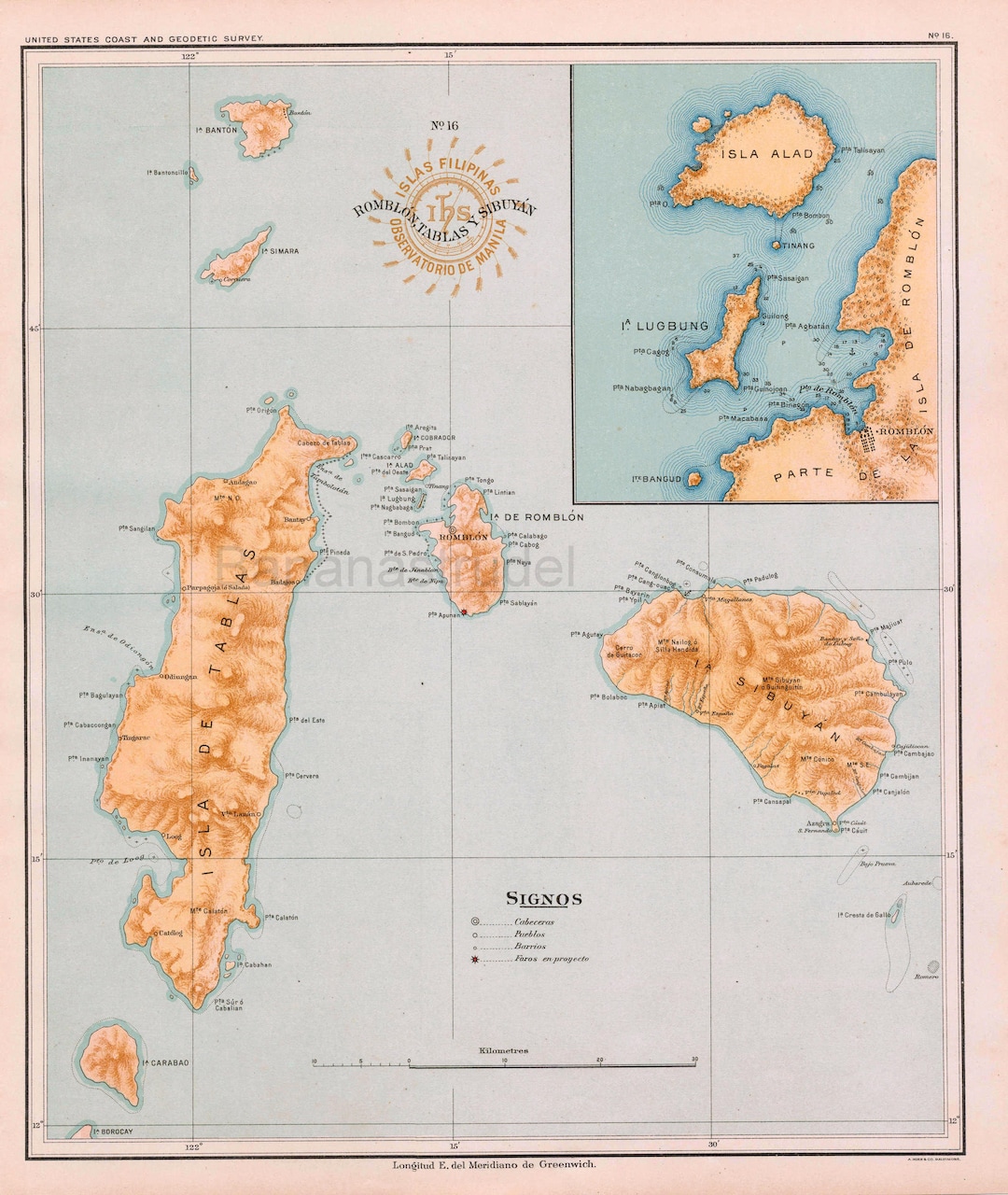 1900 Rare Antique Map of Romblon, Philippines - Sibuyan - Tablas ...