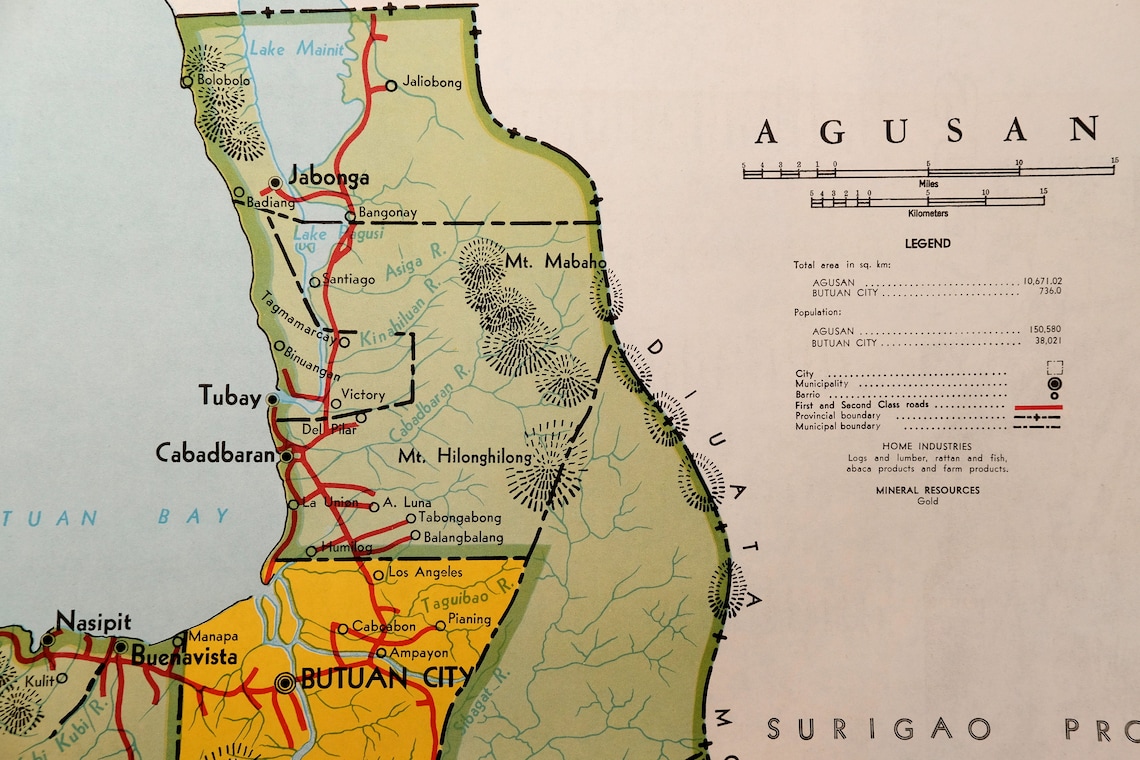1959 Large Rare Vintage Map of Agusan the Philippines - Etsy Singapore