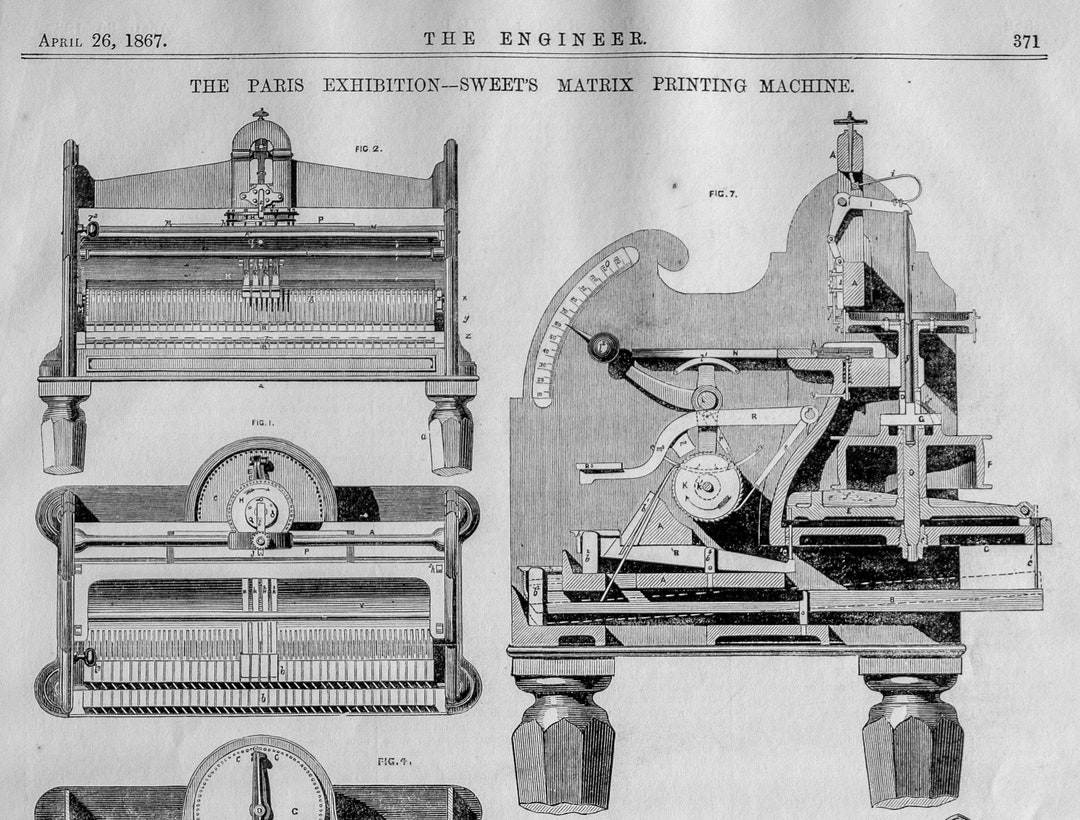 1867 Antique Print of a Matrix Printing Machine Paris - Etsy