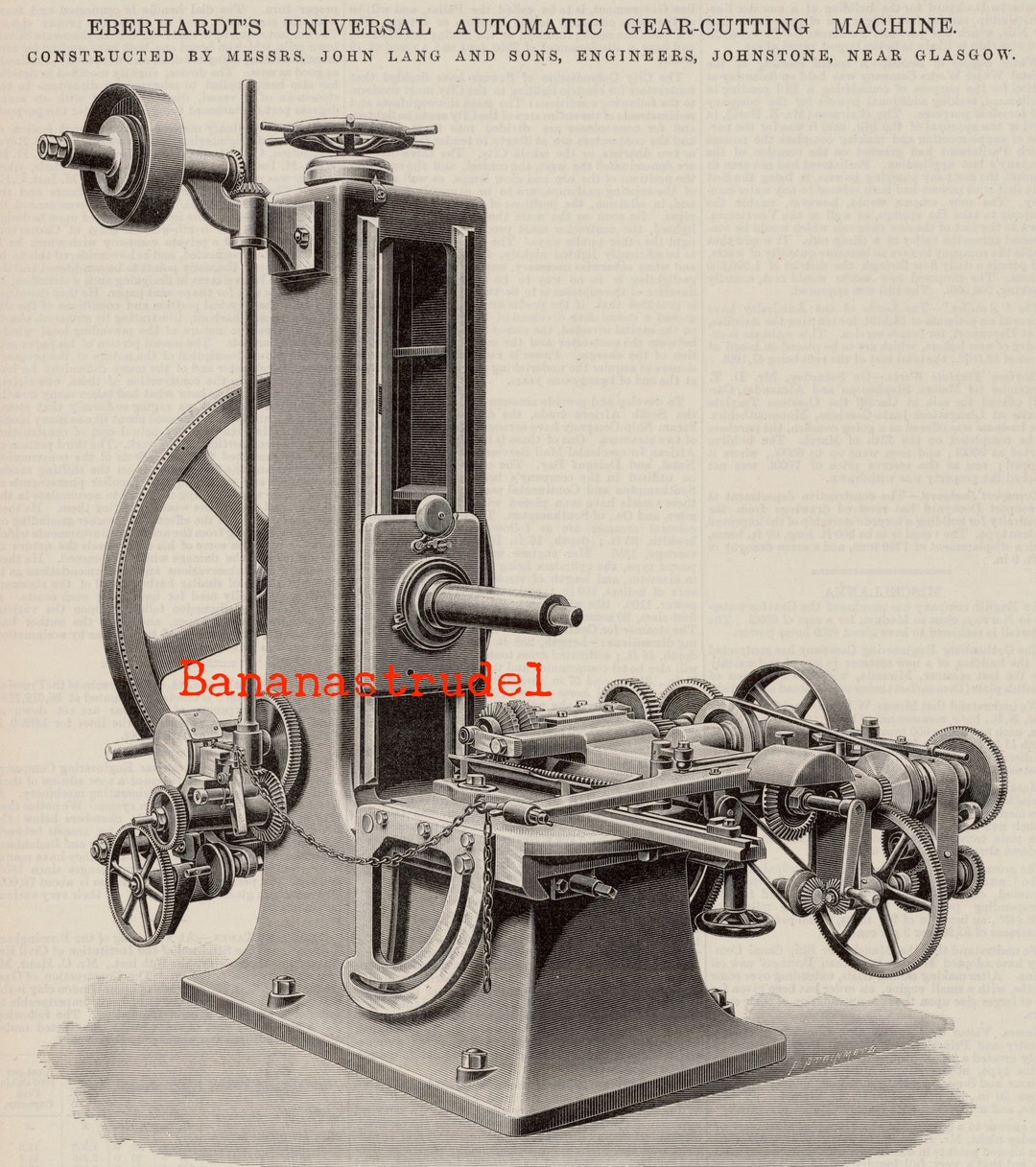 Antique Print of a Gear-cutting Machine - 1889 Engineering Illustration ...