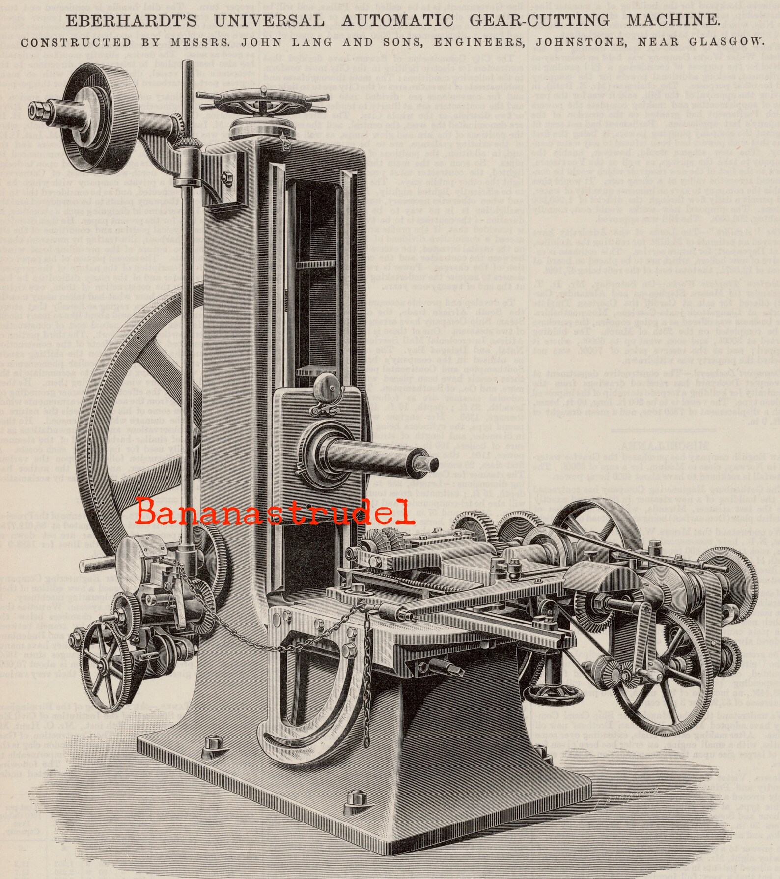 Antique Print of a Gear-cutting Machine - 1889 Engineering Illustration ...
