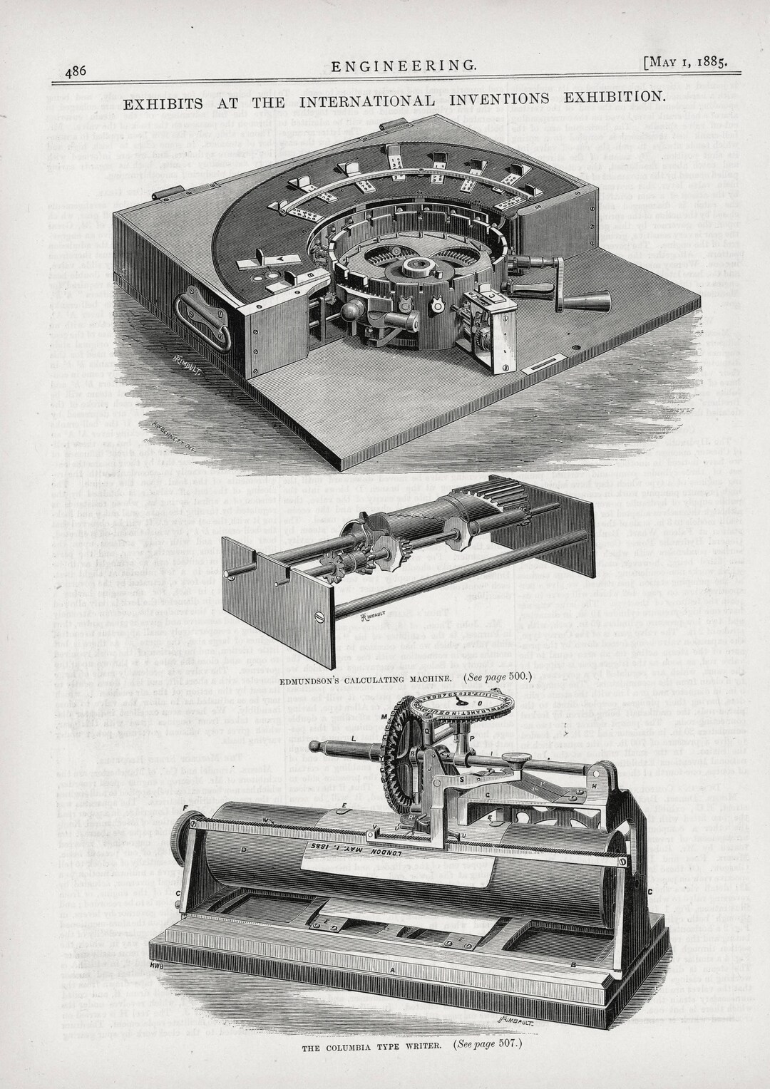 1885 Antique Engraving of Calculator and Typewriter - Victorian Age ...