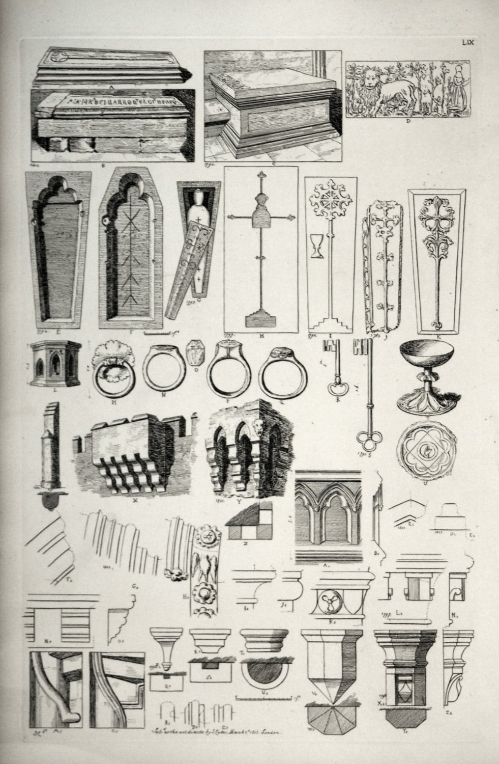 Large Antique Engraving of Church Tombs and Coffins - Plate 59 - 1845 ...
