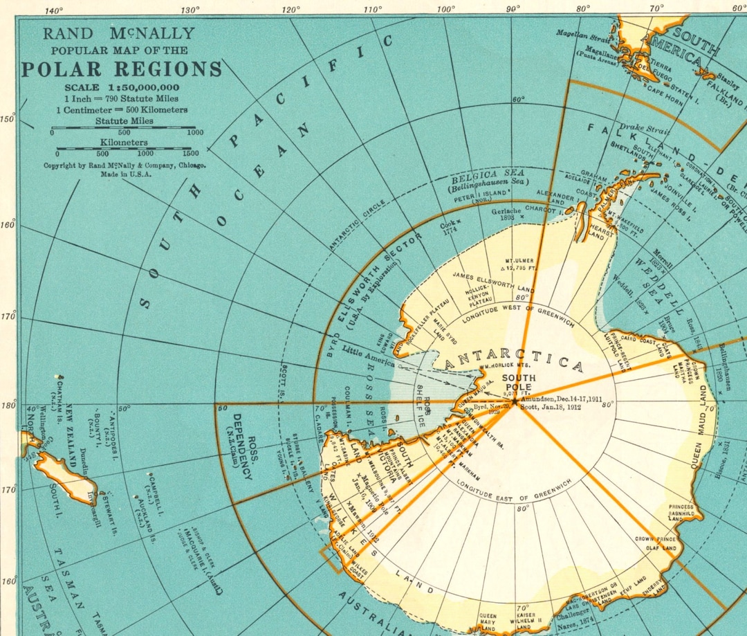 Vintage Map of the Polar Regions - 1937 Polar Regions Vintage Map ...