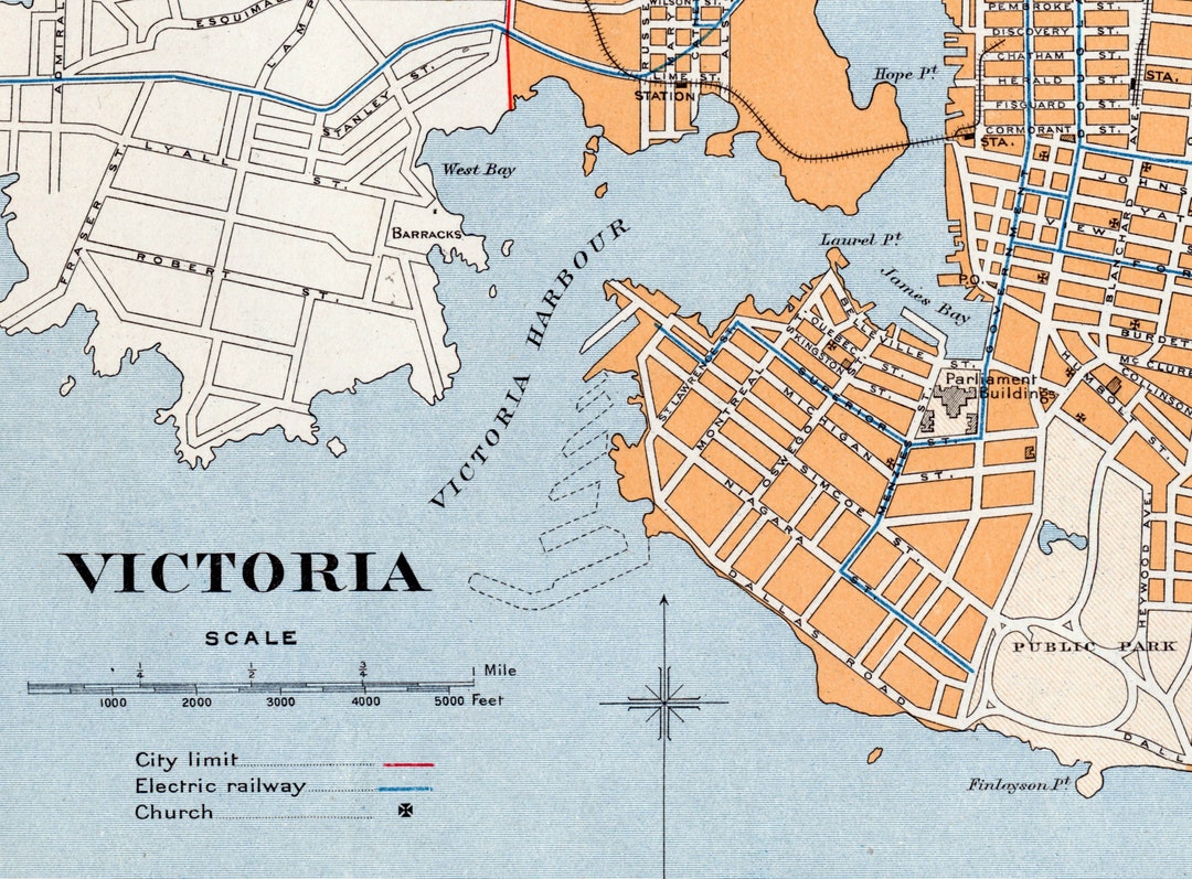 1915 Antique City Map of Victoria, British Columbia, Canada - Etsy