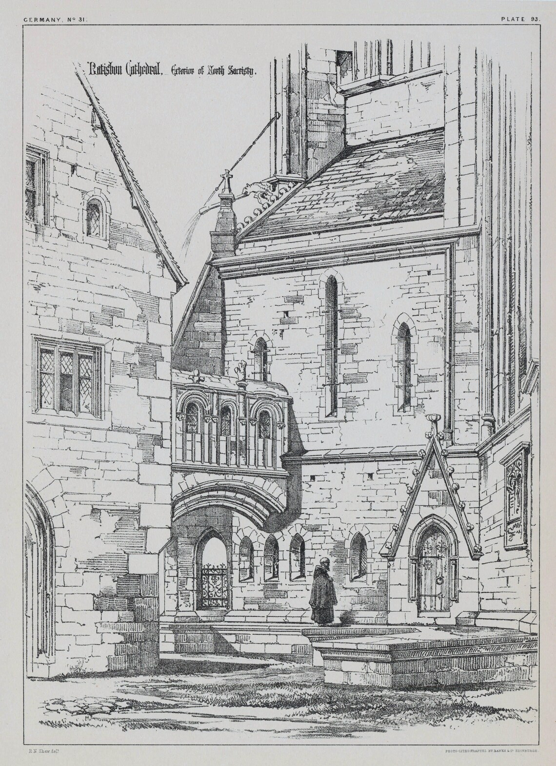 Large Antique Print of Ratisbon Cathedral, Regensburg, Germany ...