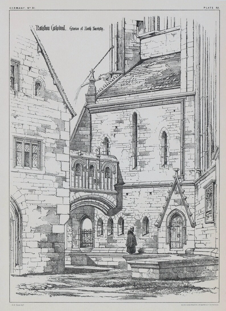 Large Antique Print of Ratisbon Cathedral, Regensburg, Germany ...