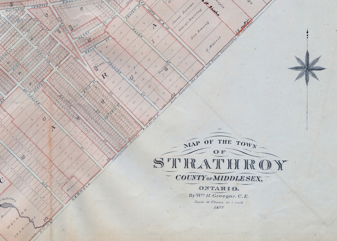 1878 Large Rare Vintage Map of Strathroy, Middlesex County, Ontario ...