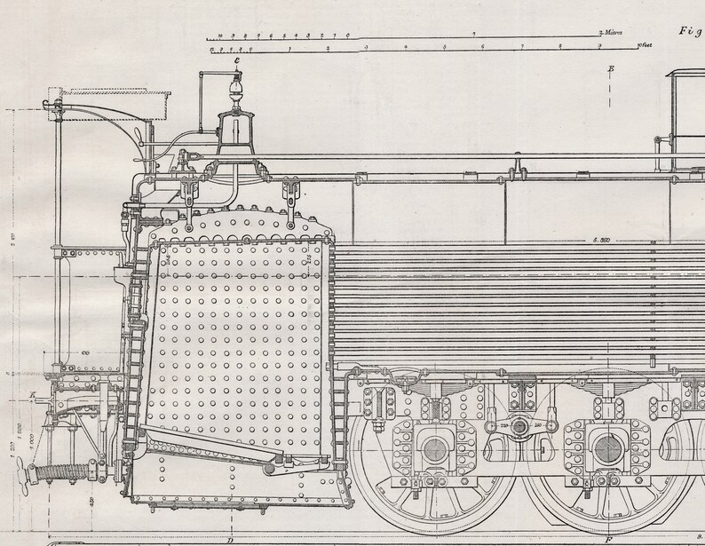 1879 Large Antique Engineering Drawing Goods Locomotive for | Etsy