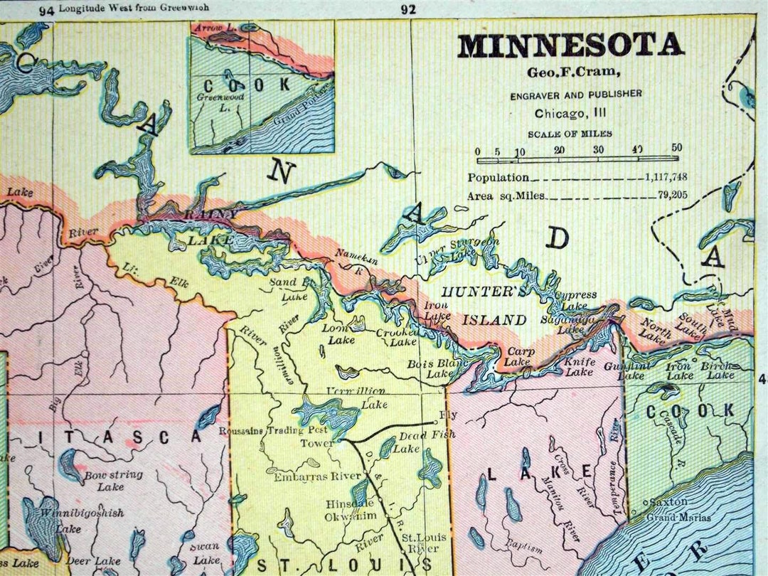 Antique Map of Minnesota - Published 1888 - Etsy