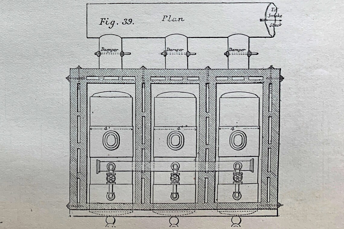 Large Antique Engineering Drawing of Boilers and Blowing Engine at the ...