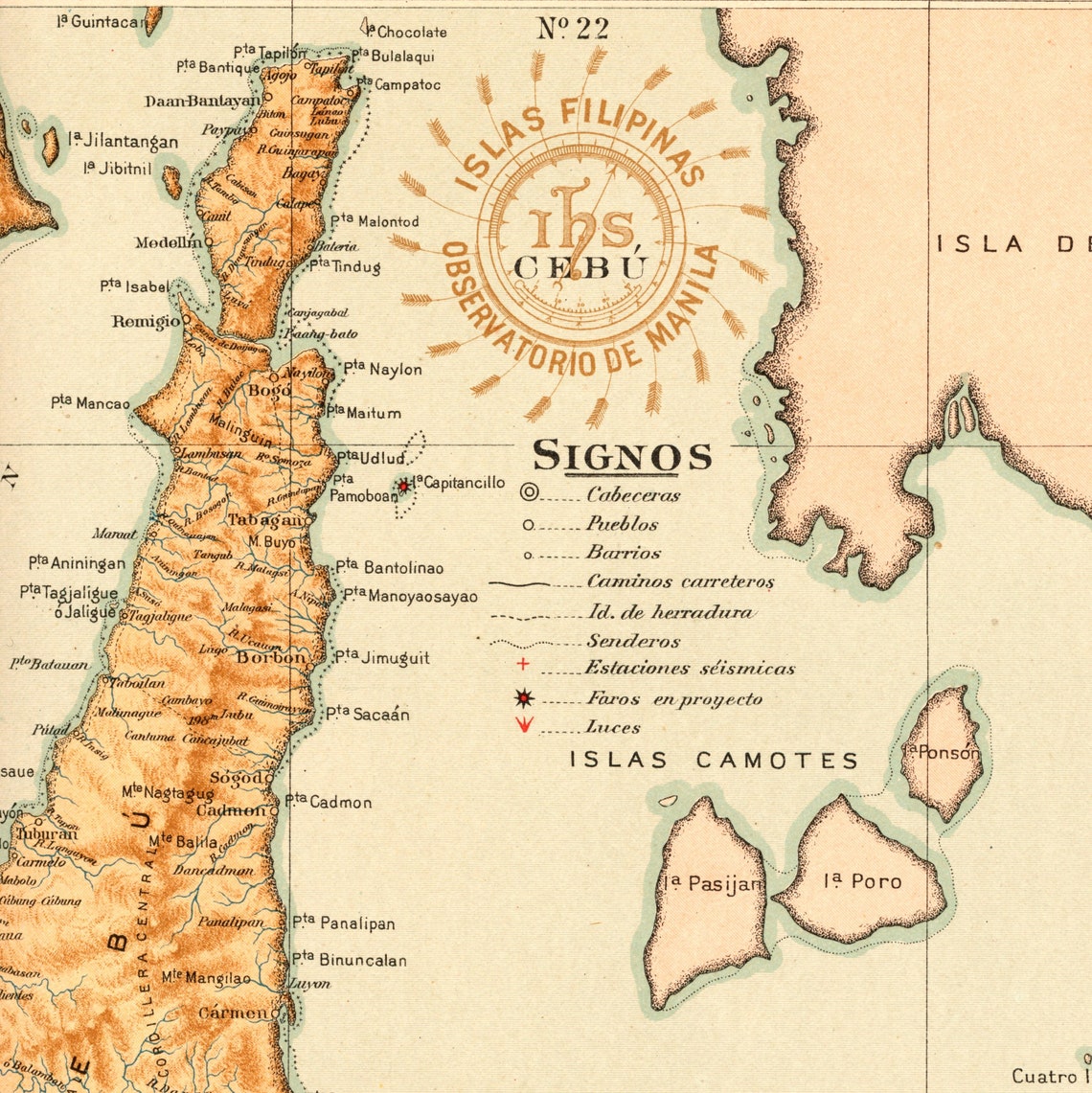 1900 Rare Antique Map of the Island of Cebu Philippines | Etsy